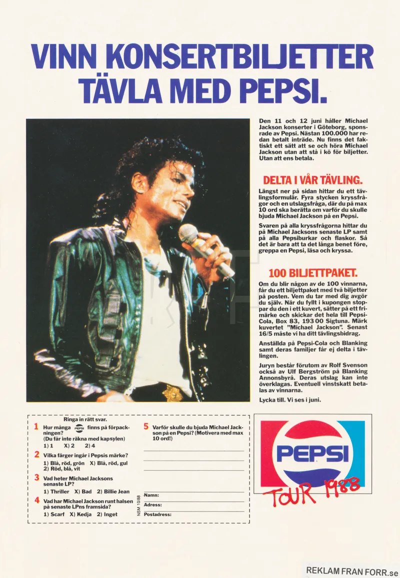 Pepsi Tour 1988 med Michael Jackson | Serietidningsreklam.se